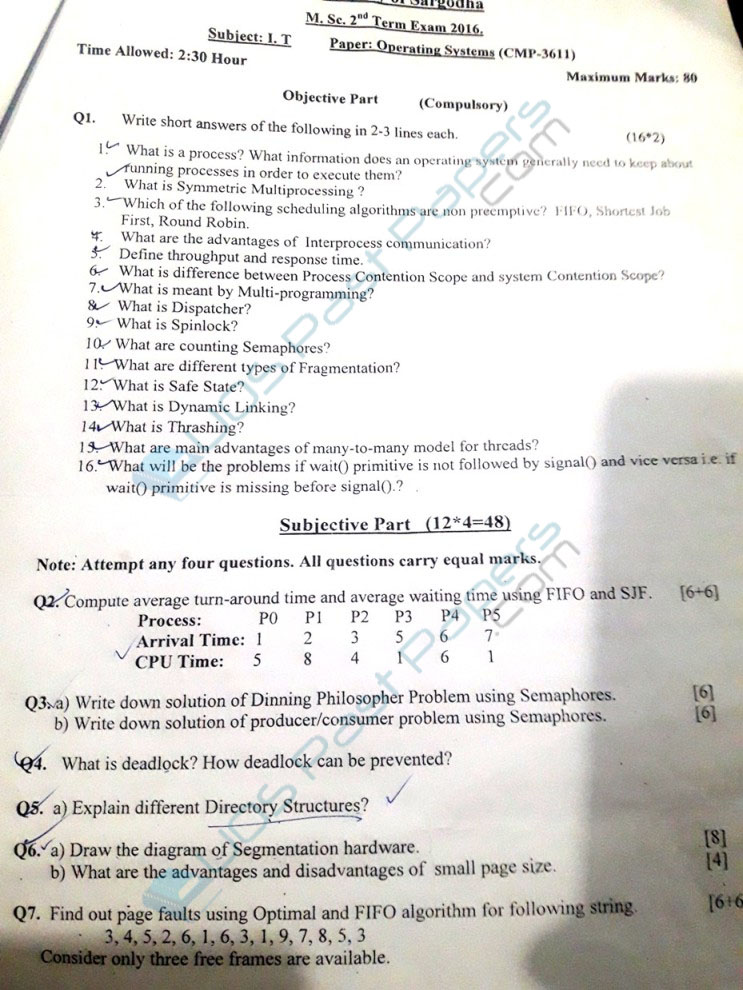 CMP-3611: Operating Systems Sargodha University Past Papers ...