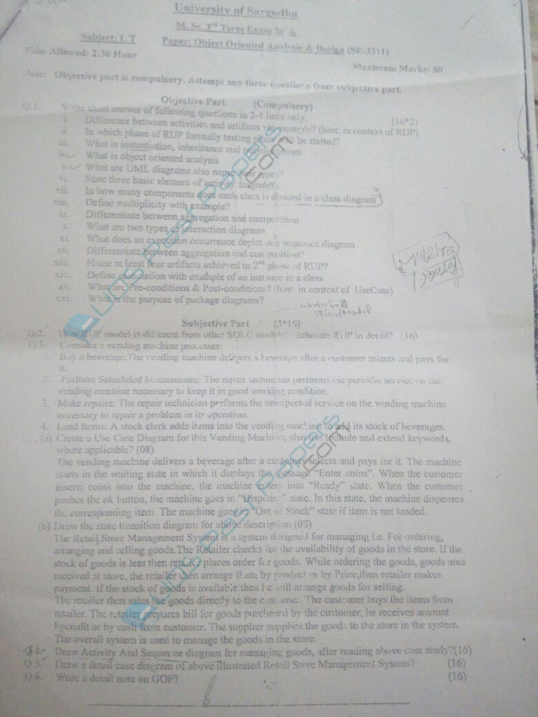SE-3311: Object Oriented Analysis & Design Sargodha University Past ...